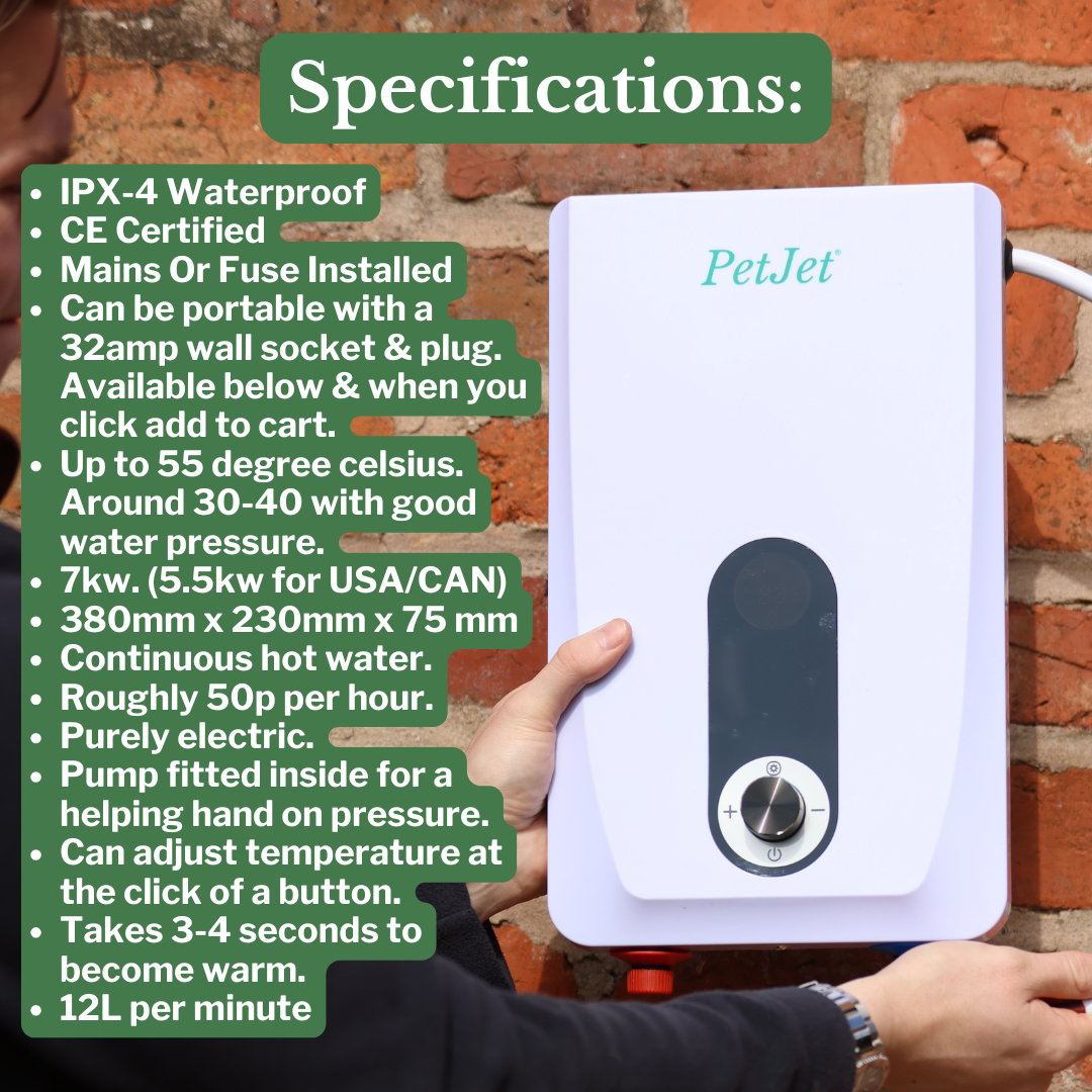 PetJet Electric Hot Shower Pro 7kw - For Horse & Dog Wash Bathing